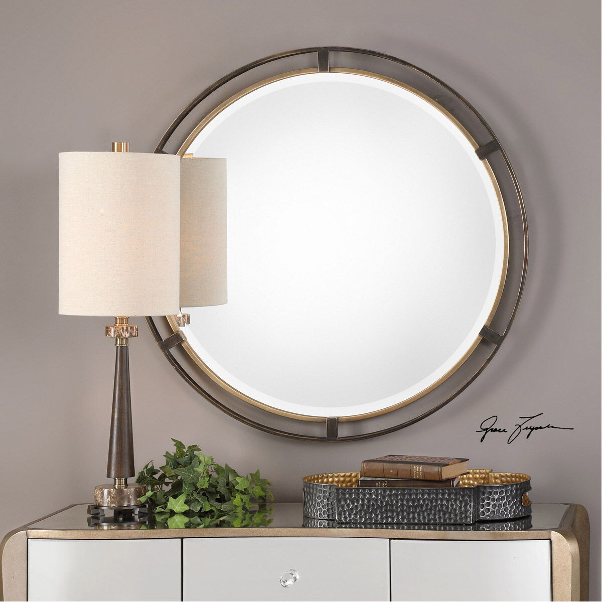Uttermost 09332 Carrizo 36 X 36 inch Rustic Bronze with Antiqued Gold Wall Mirror