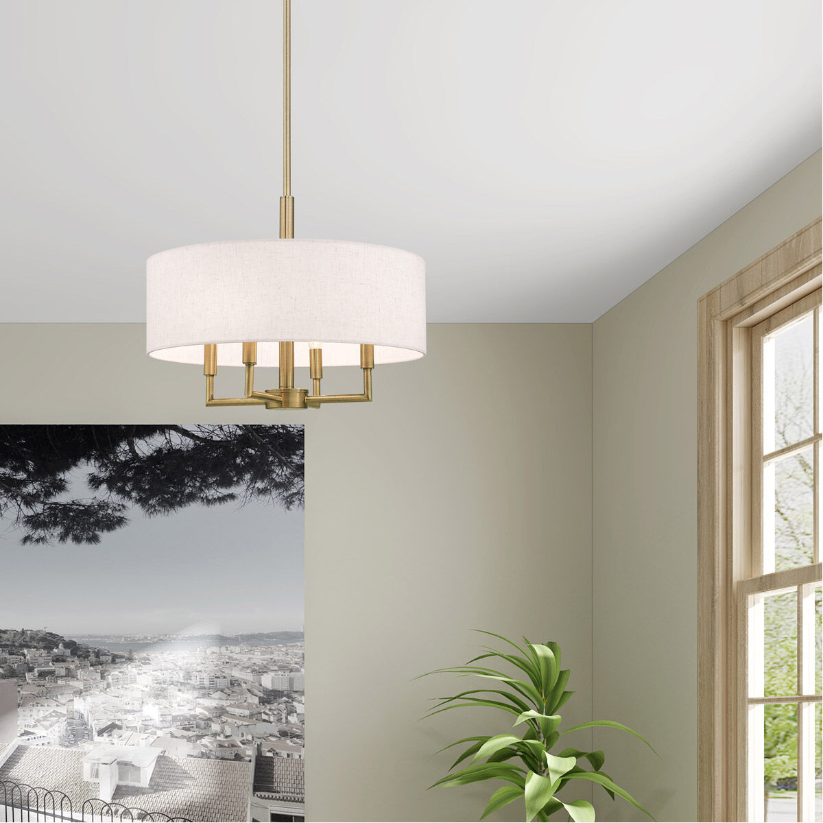 Livex 42604-01 Meridian 4 Light 18 inch Antique Brass Pendant ...