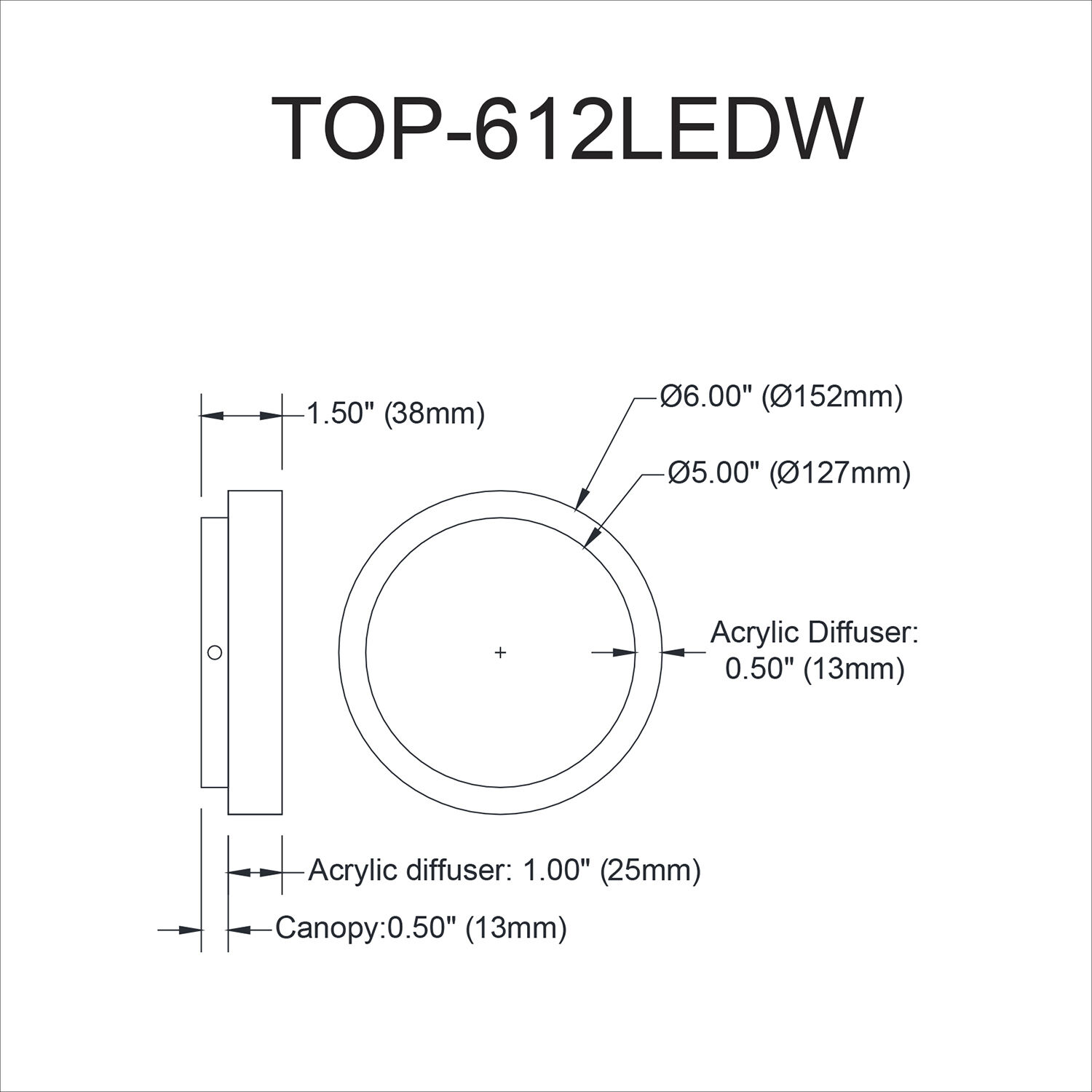 Dainolite TOP-612LEDW-MB Topaz LED 6 inch Matte Black Decorative Wall ...