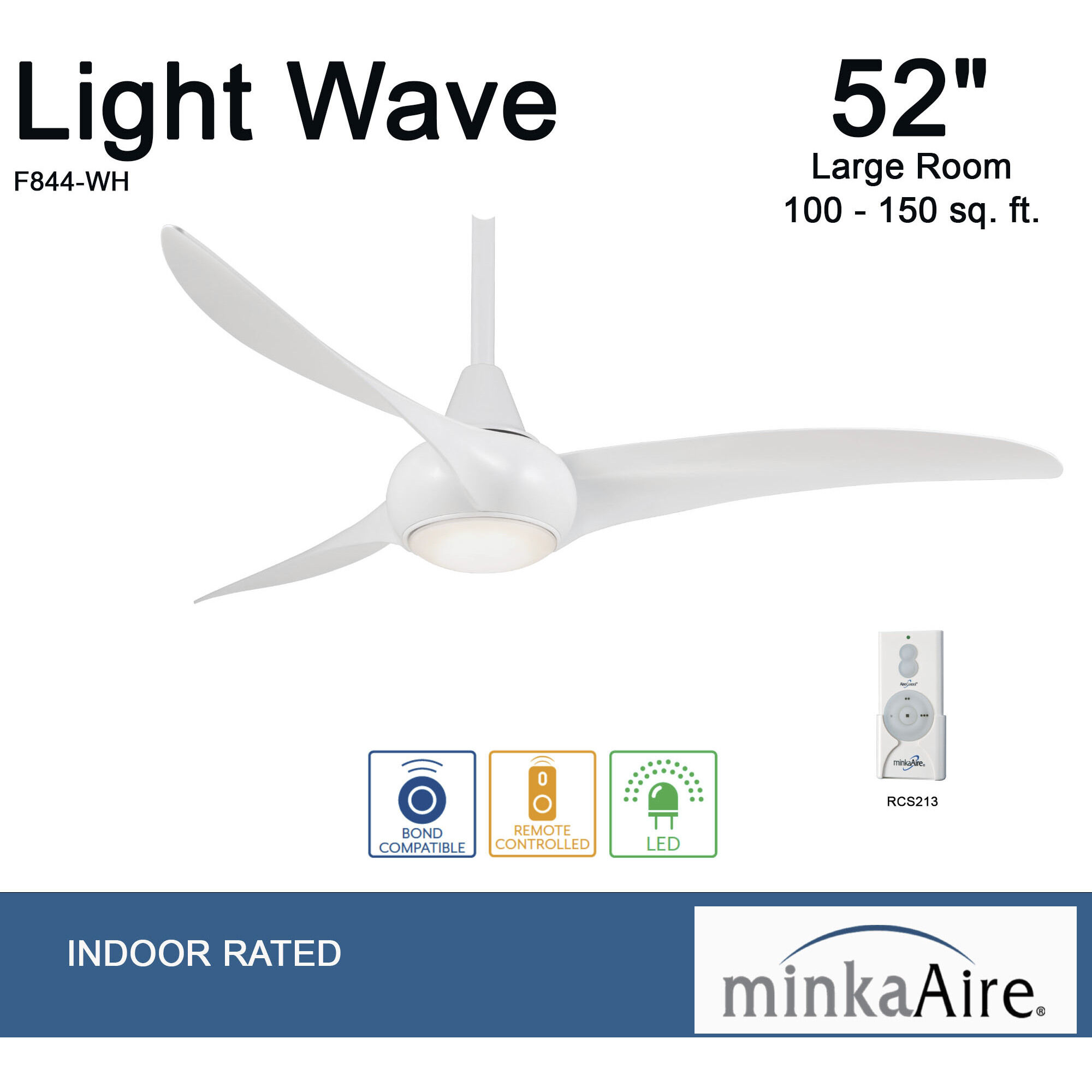 Minka-Aire F844-WH Light Wave 52 inch White Ceiling Fan