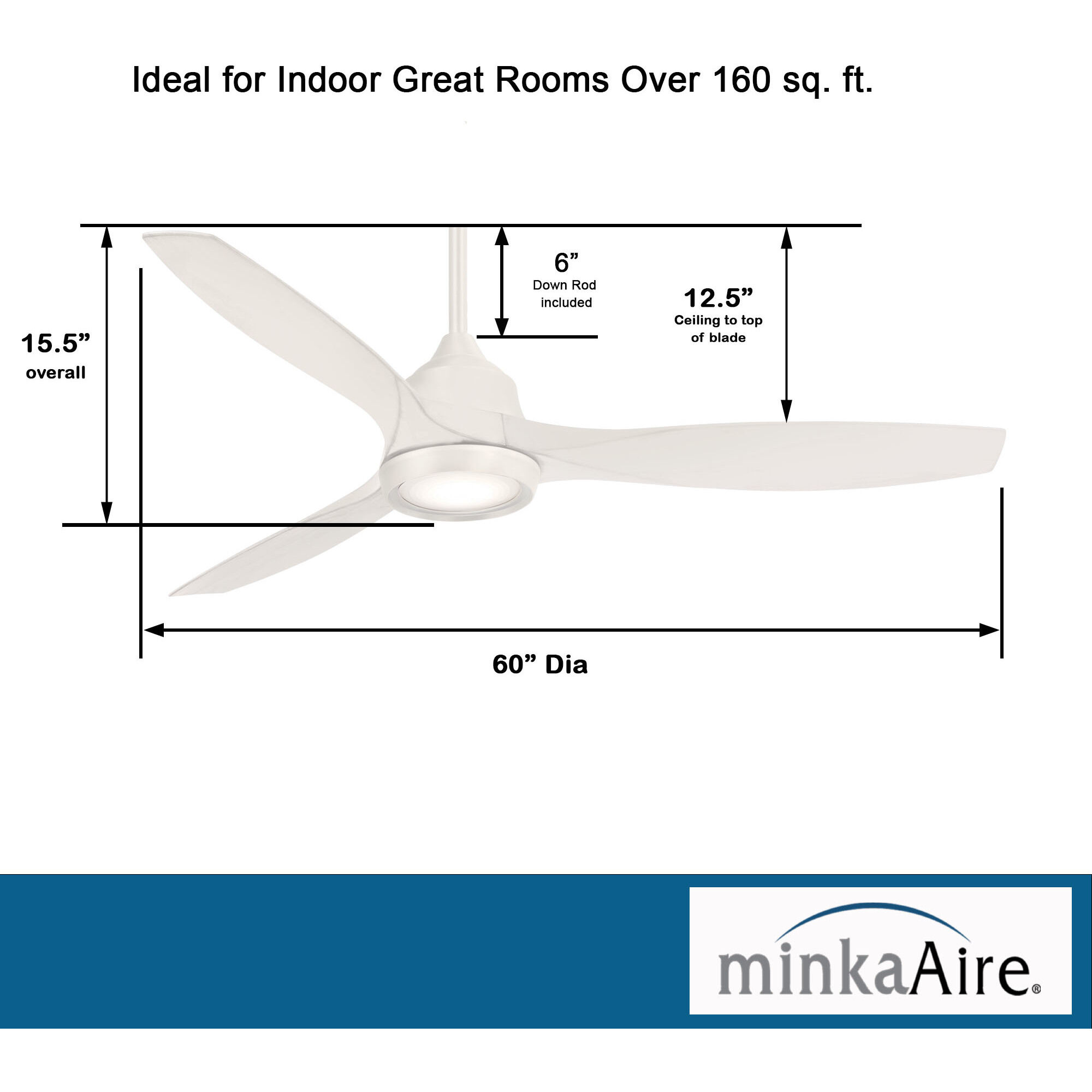 Minka-Aire F749L-WHF Skyhawk 60 inch Flat White Ceiling Fan