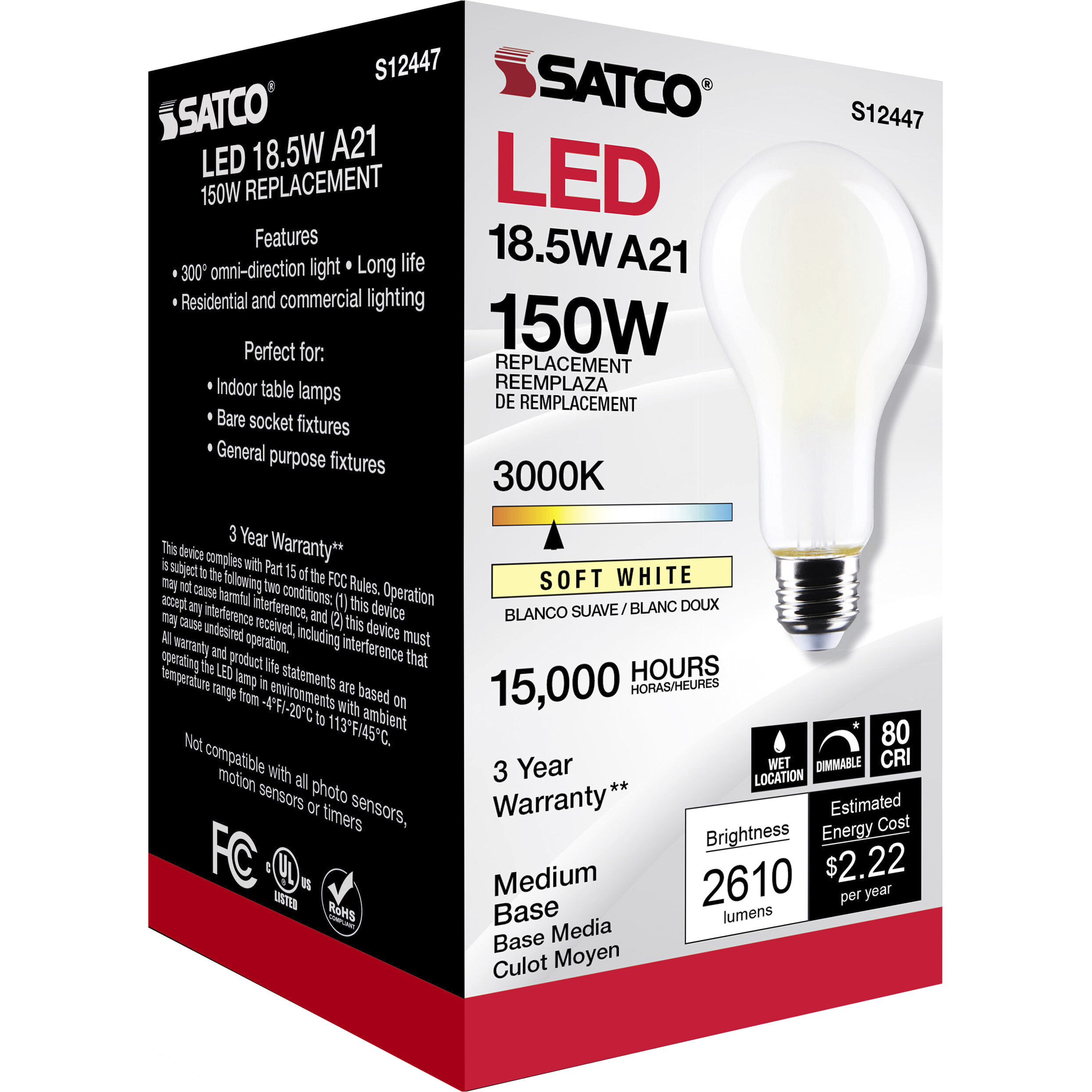 Satco S12447 Lumos LED Medium Type A21 18.50 watt 3000K Light Bulb