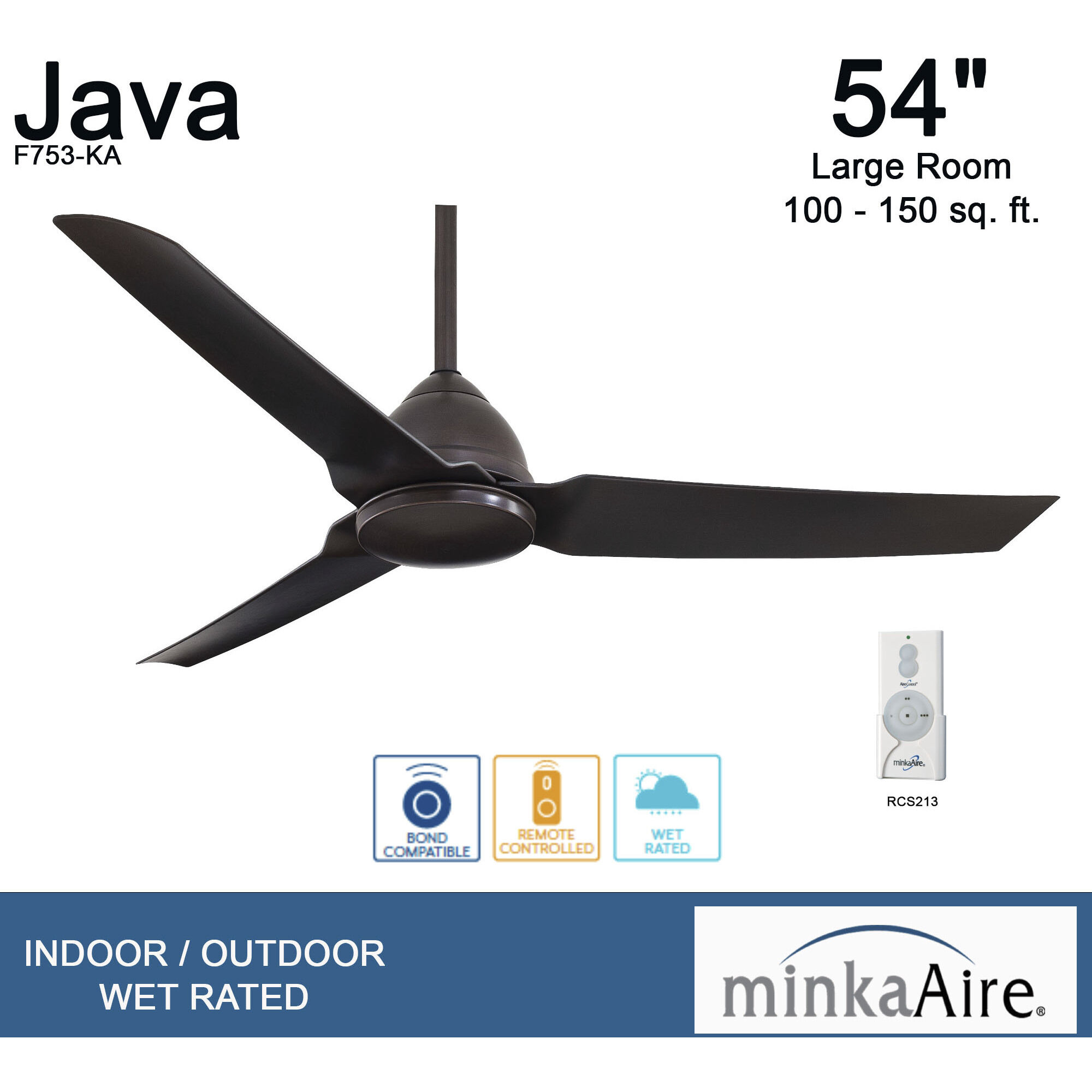 Minka-Aire F753-KA Java 54 inch Kocoa Outdoor Ceiling Fan