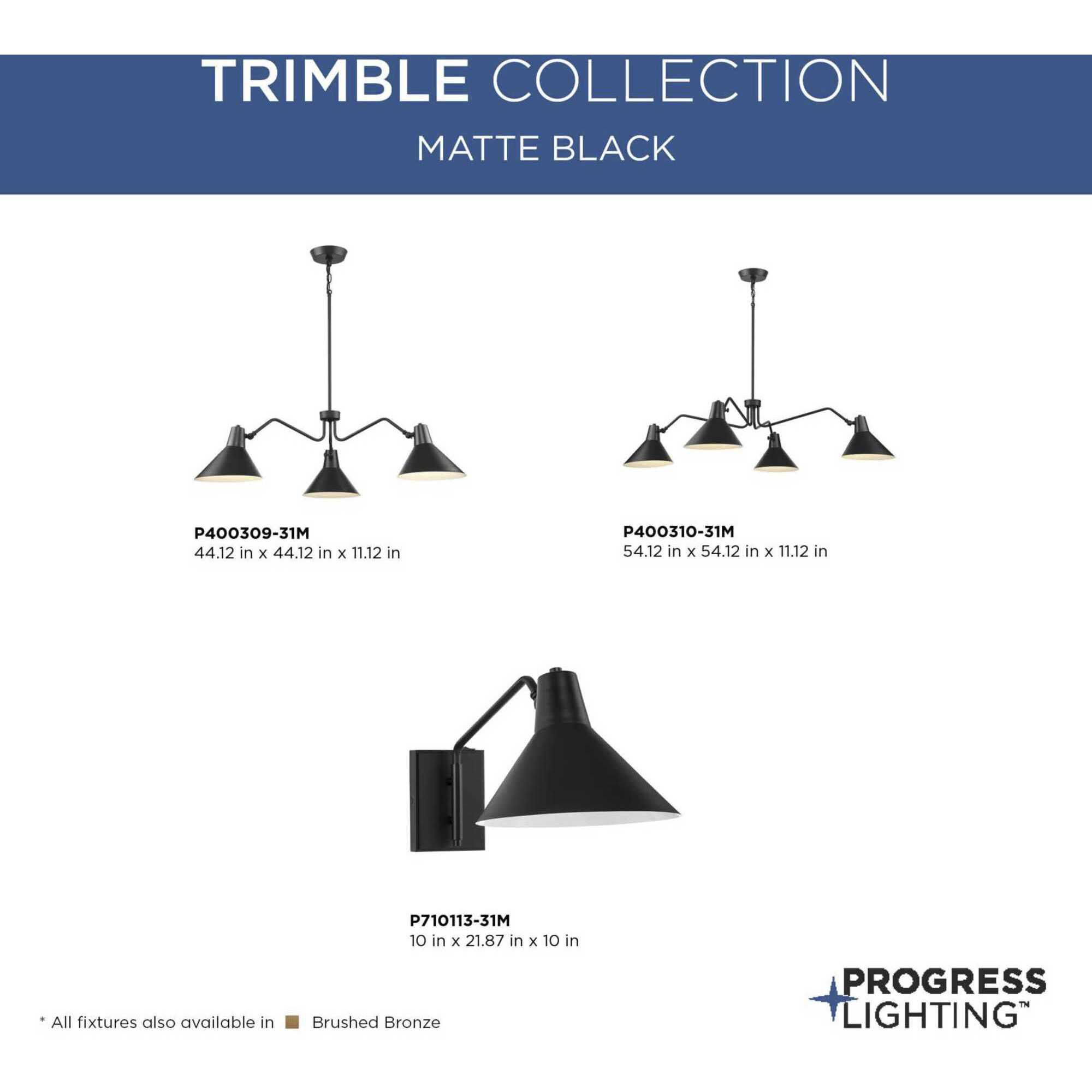 Progress P710113-31M Trimble 1 Light 10 inch Matte Black Wall Bracket ...