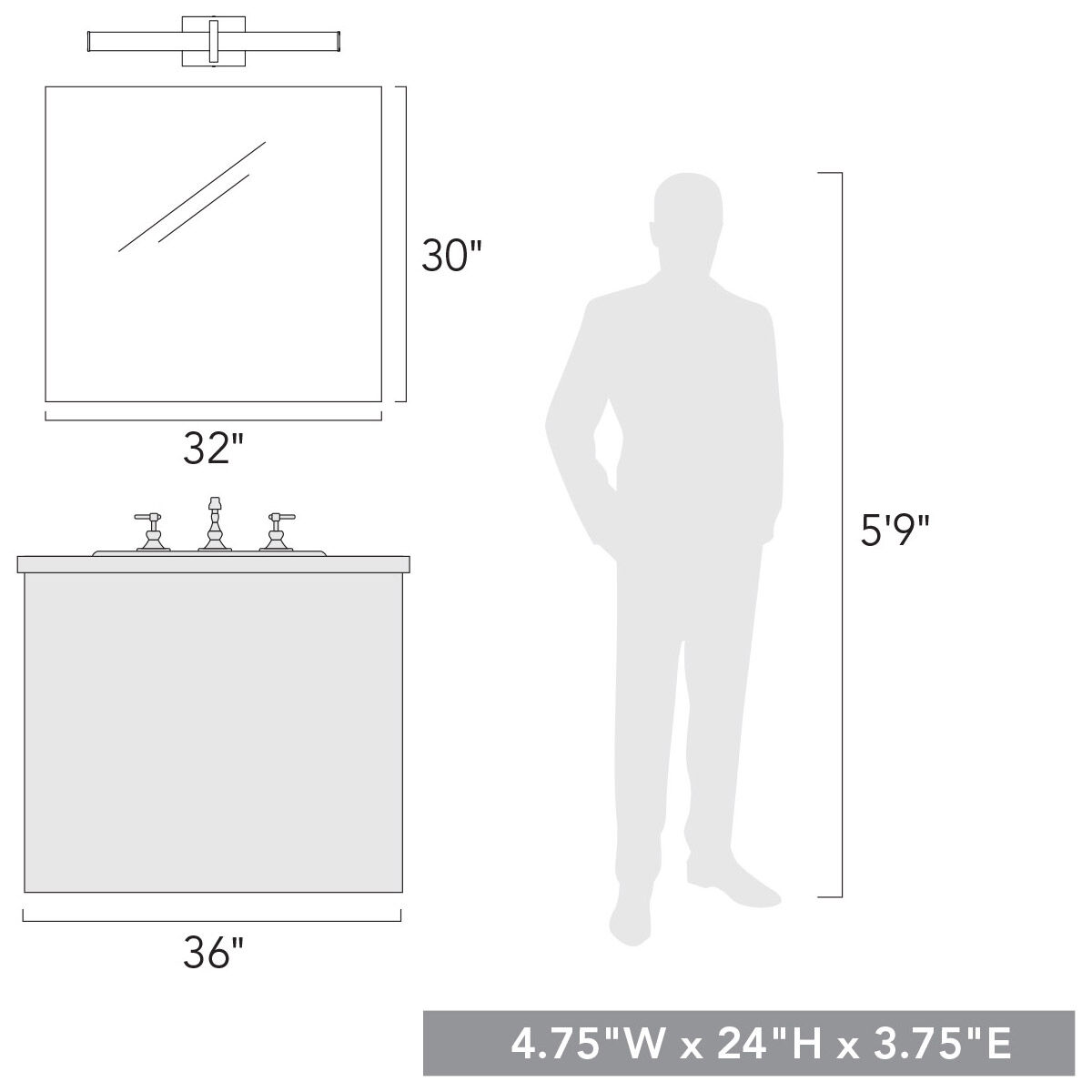 Golden Lighting 5623-B24 BLK-OP Elon LED 5 inch Matte Black Bath Bar ...
