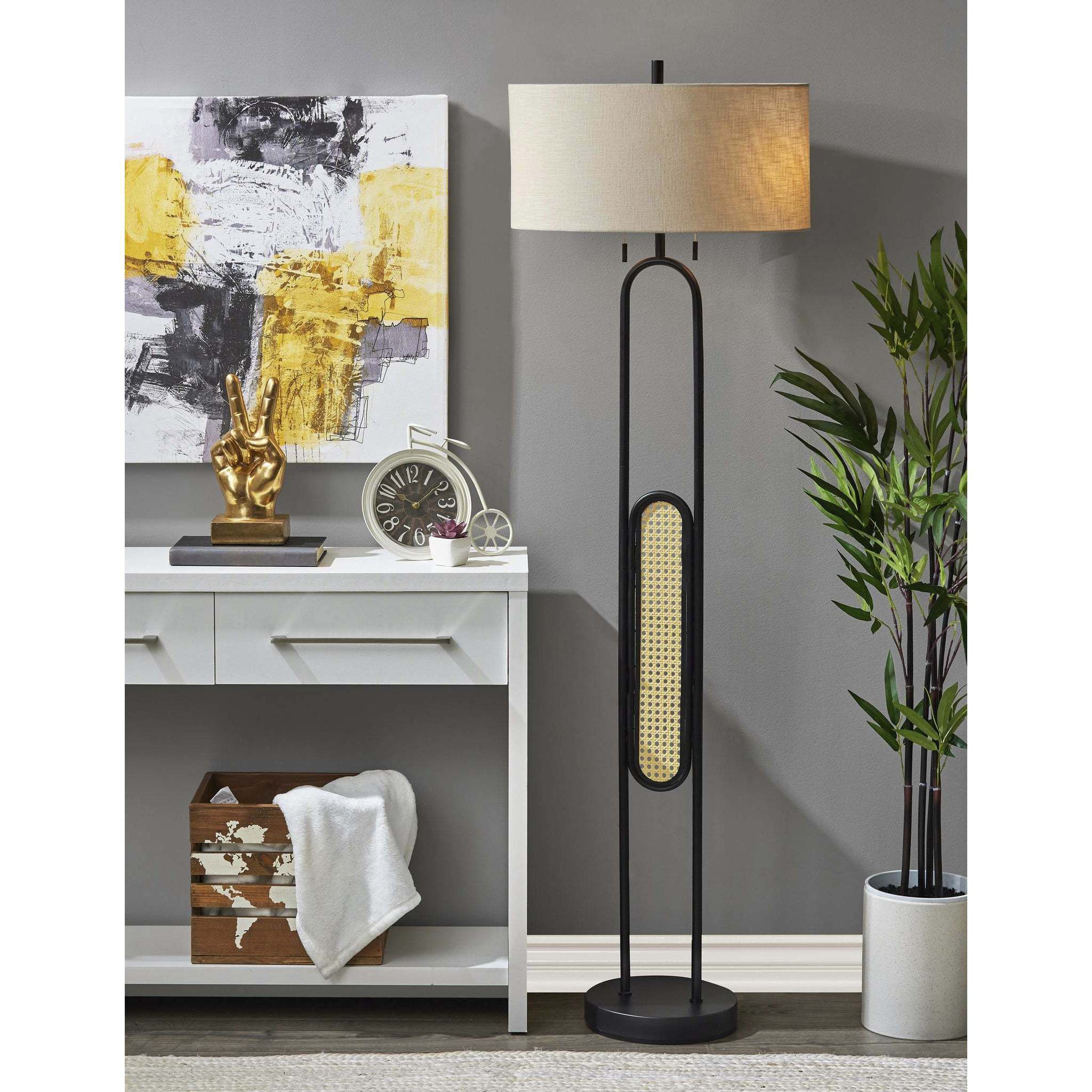 Adesso 4326 01 Levy 62 inch 60 watt Black with Webbed Caning Material Floor Lamp Portable Light
