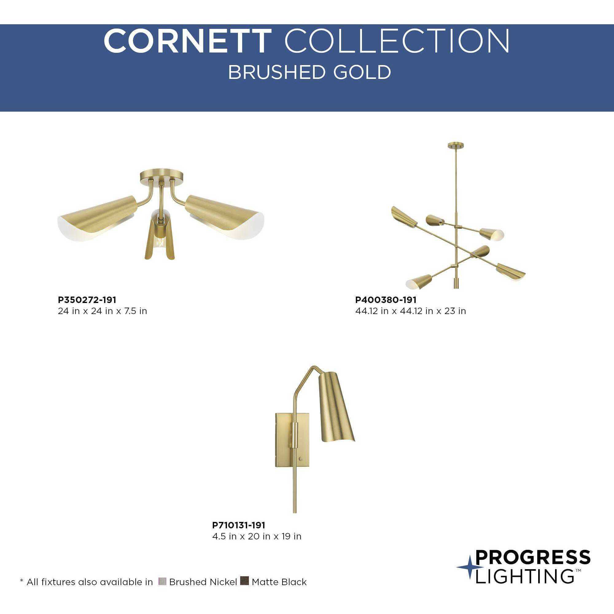 Progress P350272-191 Cornett LED 24 inch Brushed Gold Semi-Flush Mount ...