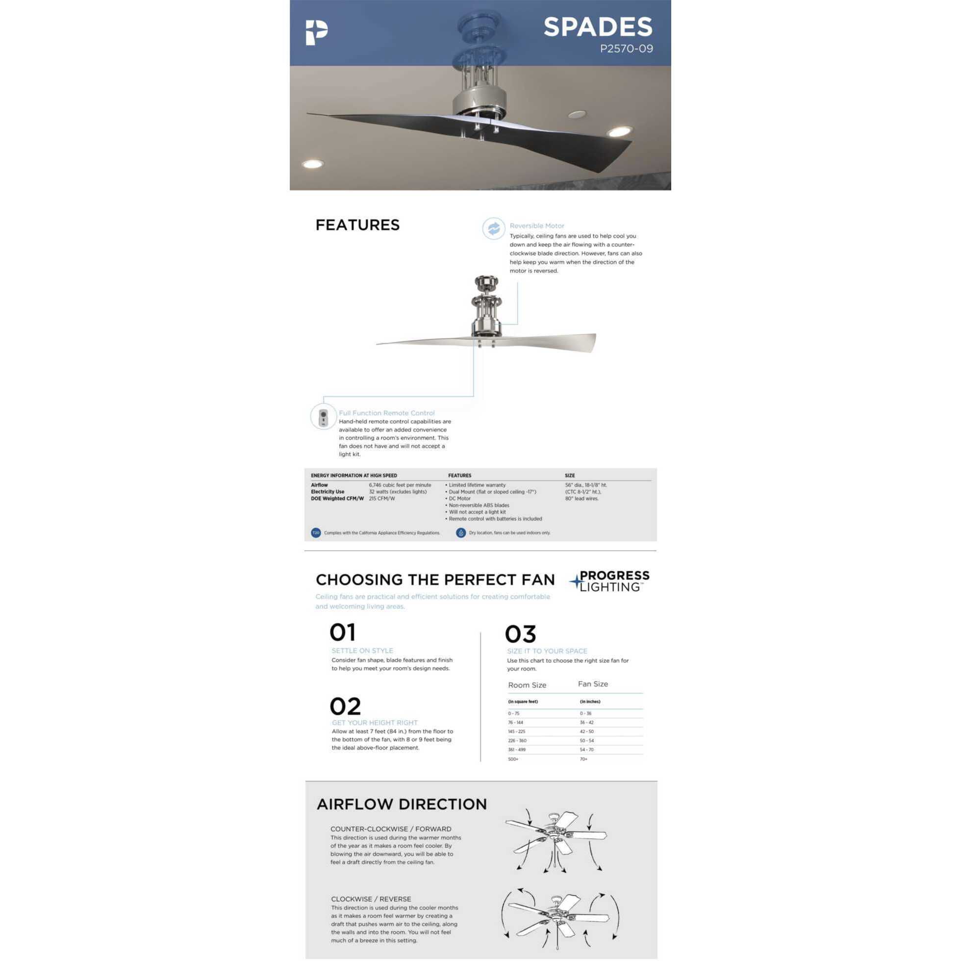Progress P2570-09 Spades 56 inch Brushed Nickel with Silver Blades ...