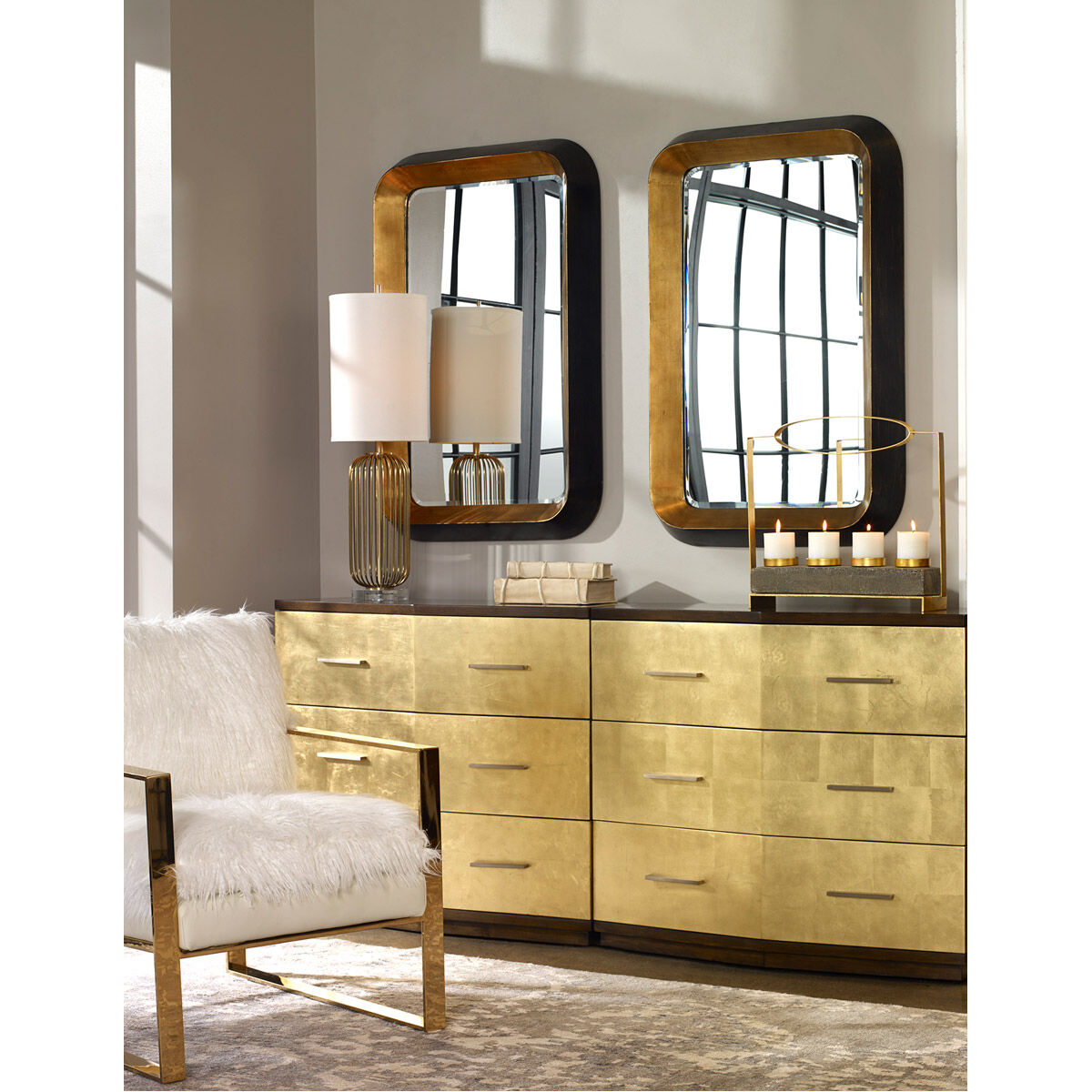 Uttermost 09301 Niva 42 X 28 inch Antiqued Metallic Gold Leaf and ...