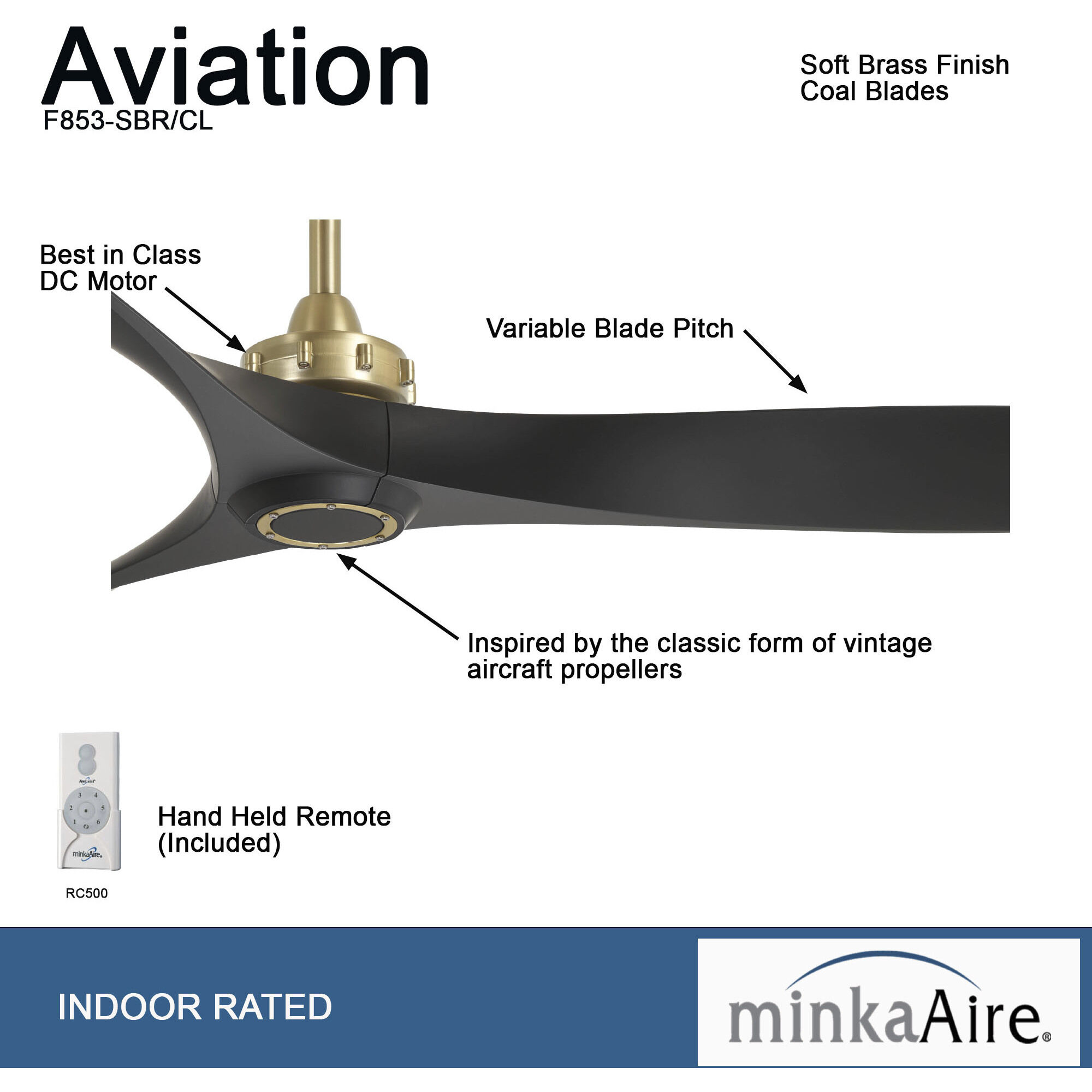 Minka-Aire F853-SBR/CL Aviation 60 inch Soft Brass with Coal Blades ...
