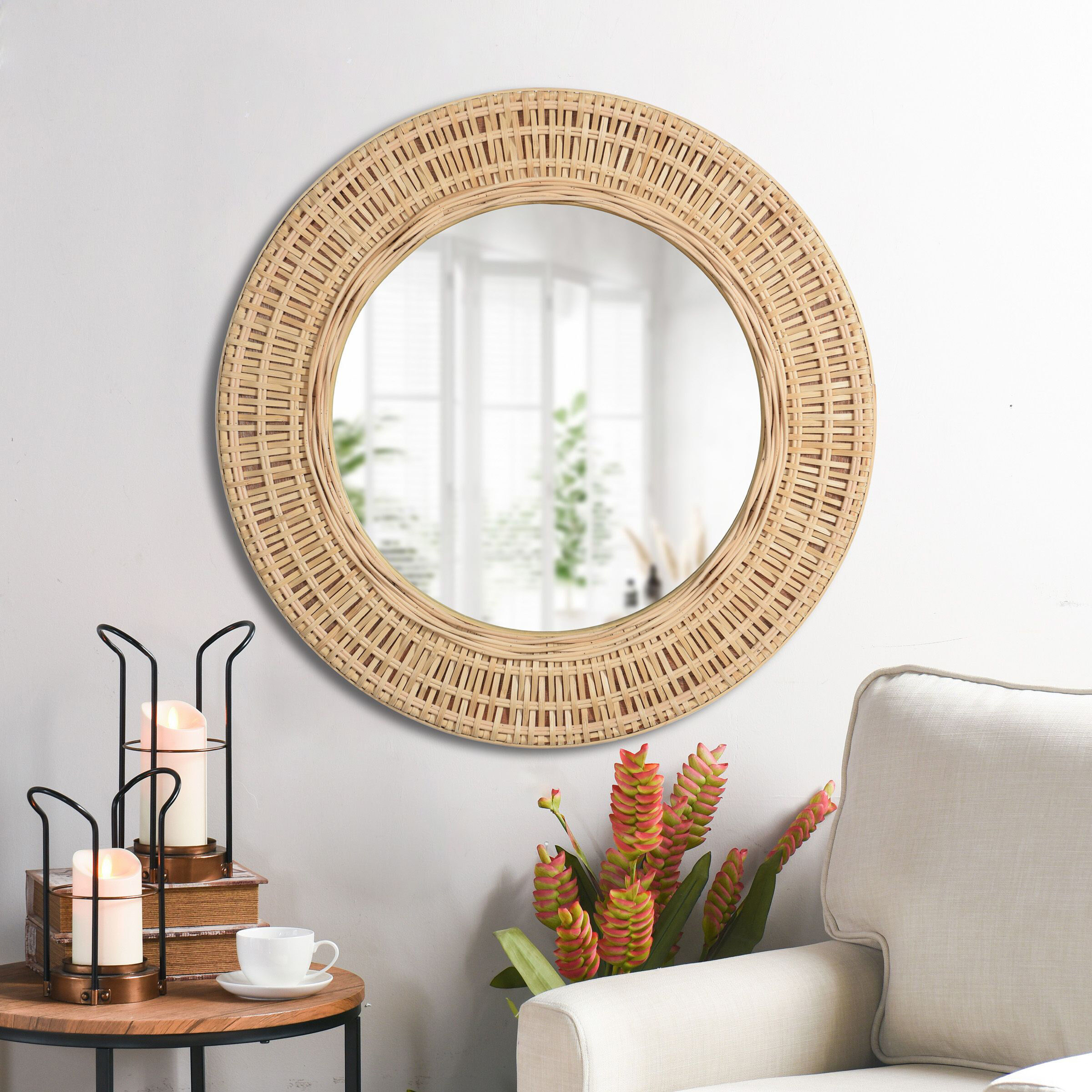 StyleCraft Home Collection MI12909DS Cameron 23.62 X 23.62 inch Clear and Natural Woven Wall Mirror