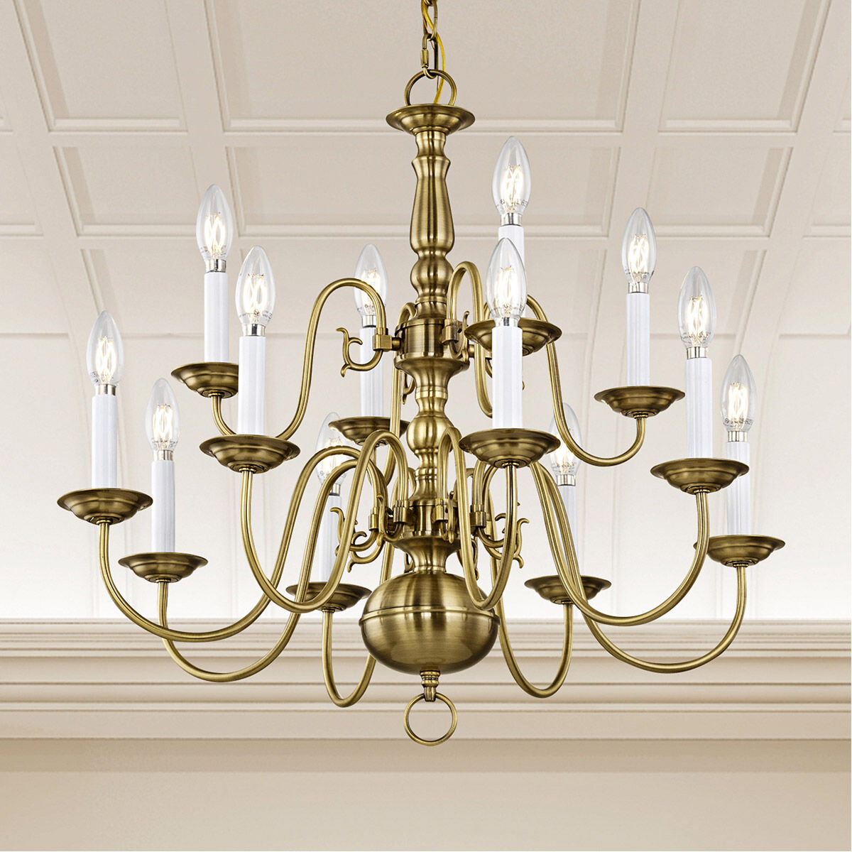 Livex 5012 01 Williamsburgh 12 Light 26 inch Antique Brass Chandelier Ceiling Light