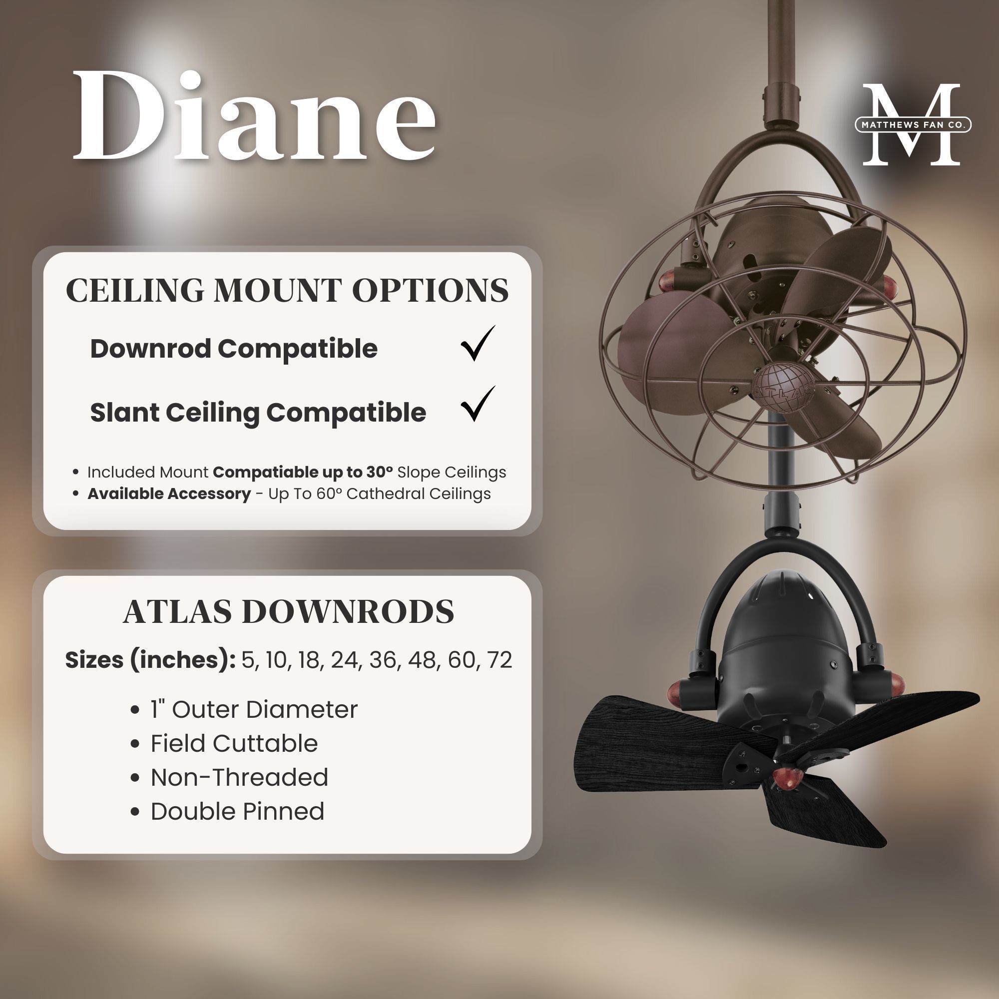 Matthews Fan Co DI-BN-MTL Atlas Diane 13 inch Brushed Nickel ...