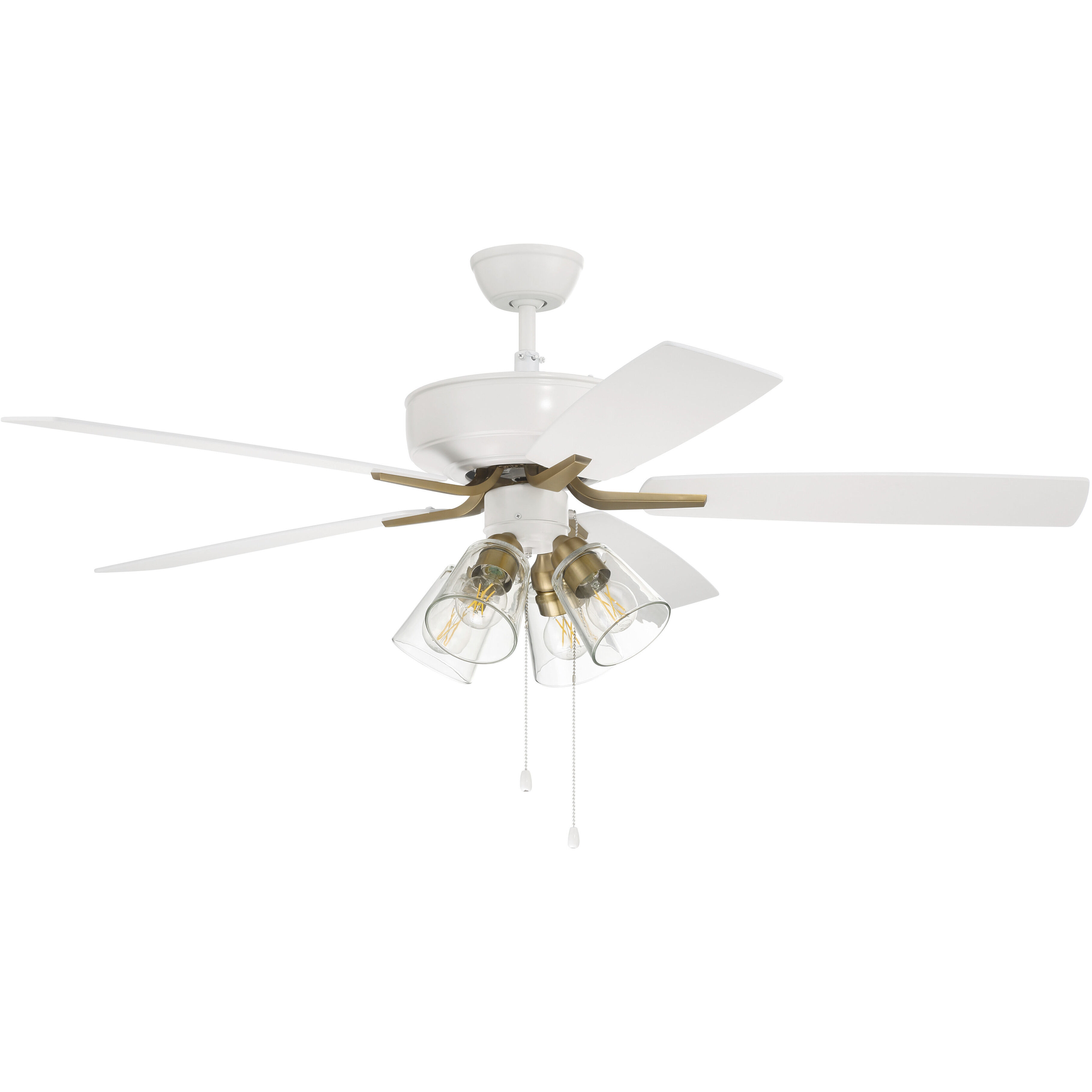 Craftmade P104WSB5-52WWOK Pro Plus 4 52 inch White and Satin Brass with ...
