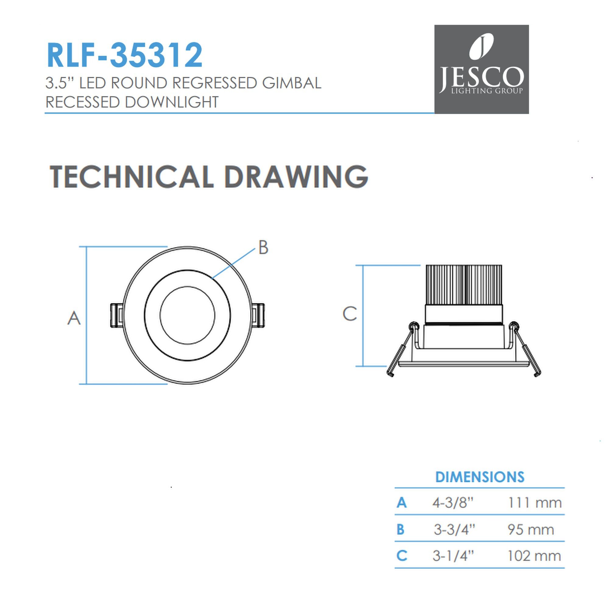 Jesco RLF-35312-SW5-WH Luke White Downlight, Round