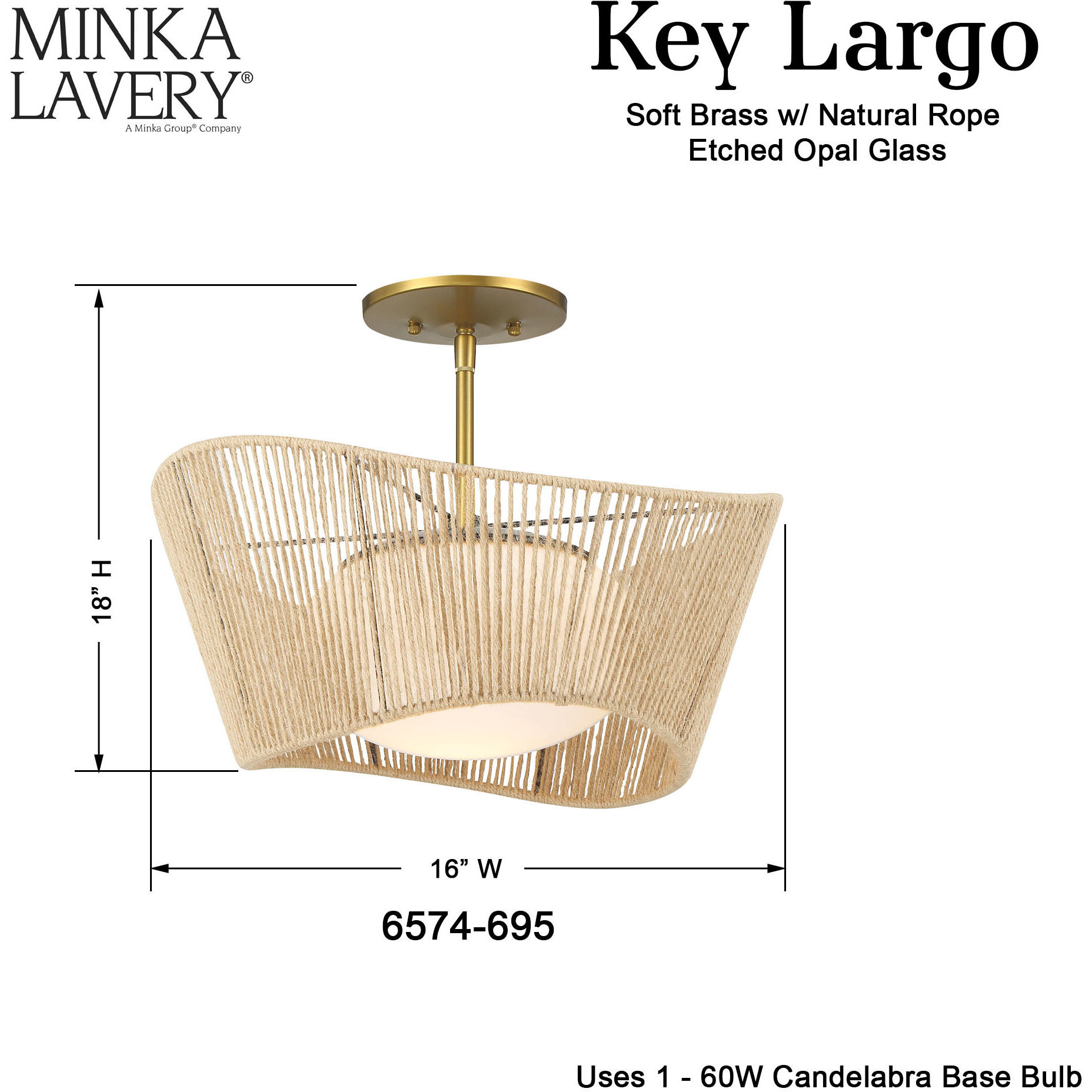 Minka-Lavery 6574-695 Key Largo 1 Light 16 inch Soft Brass Semi Flush ...