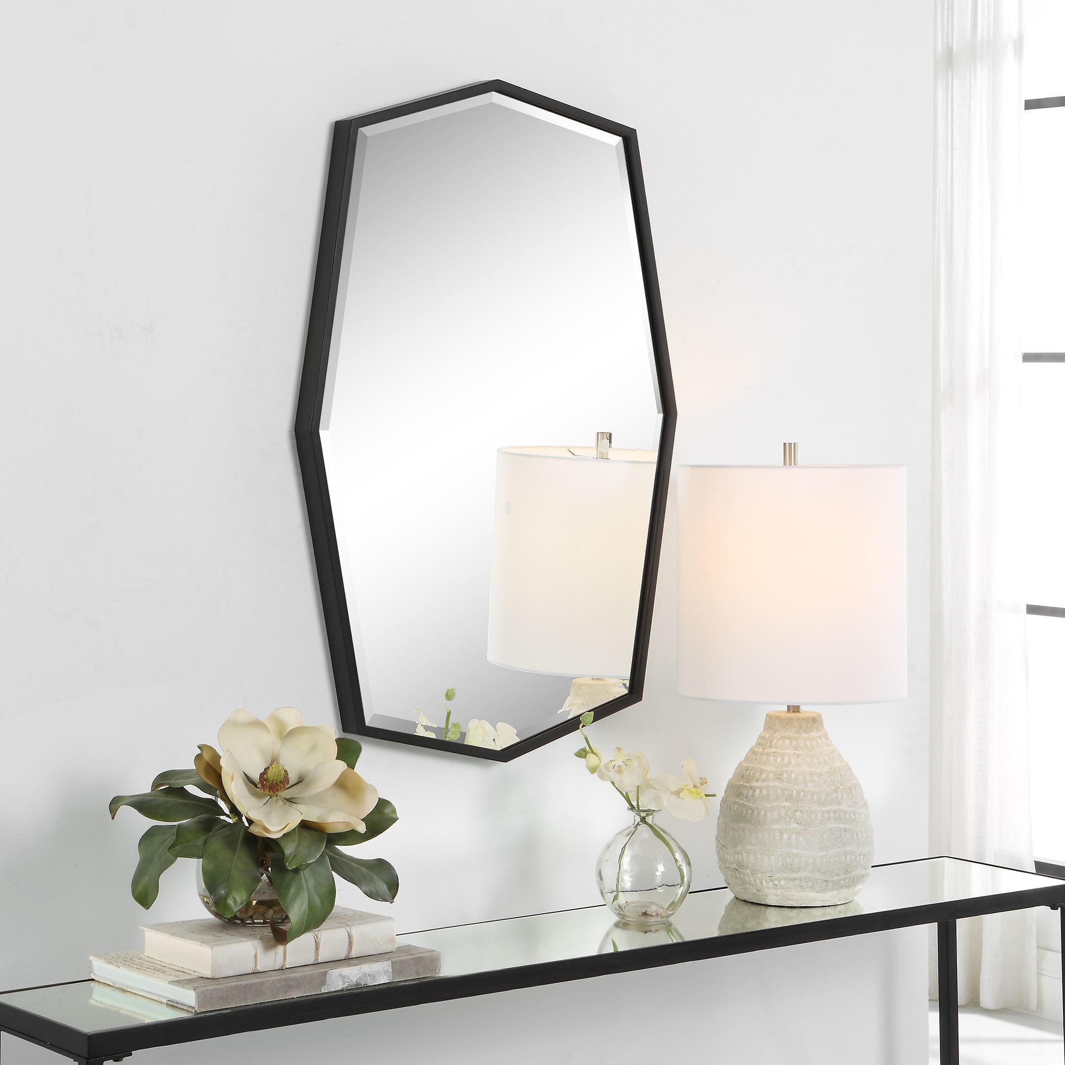 Uttermost 09889 Facet 35 X 24 inch Satin Black Mirror