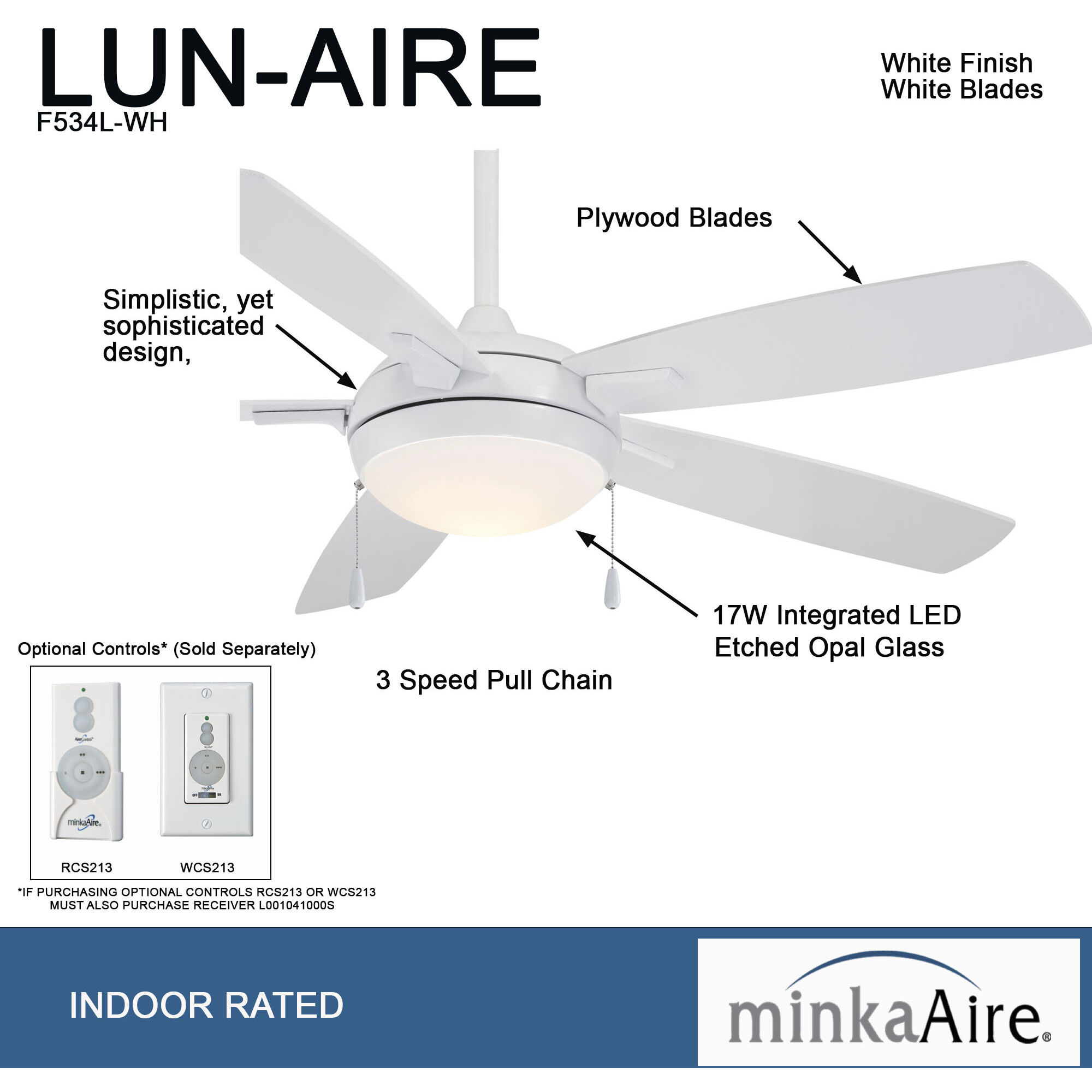 Minka-Aire F534L-WH Lun-Aire 54 inch White Ceiling Fan