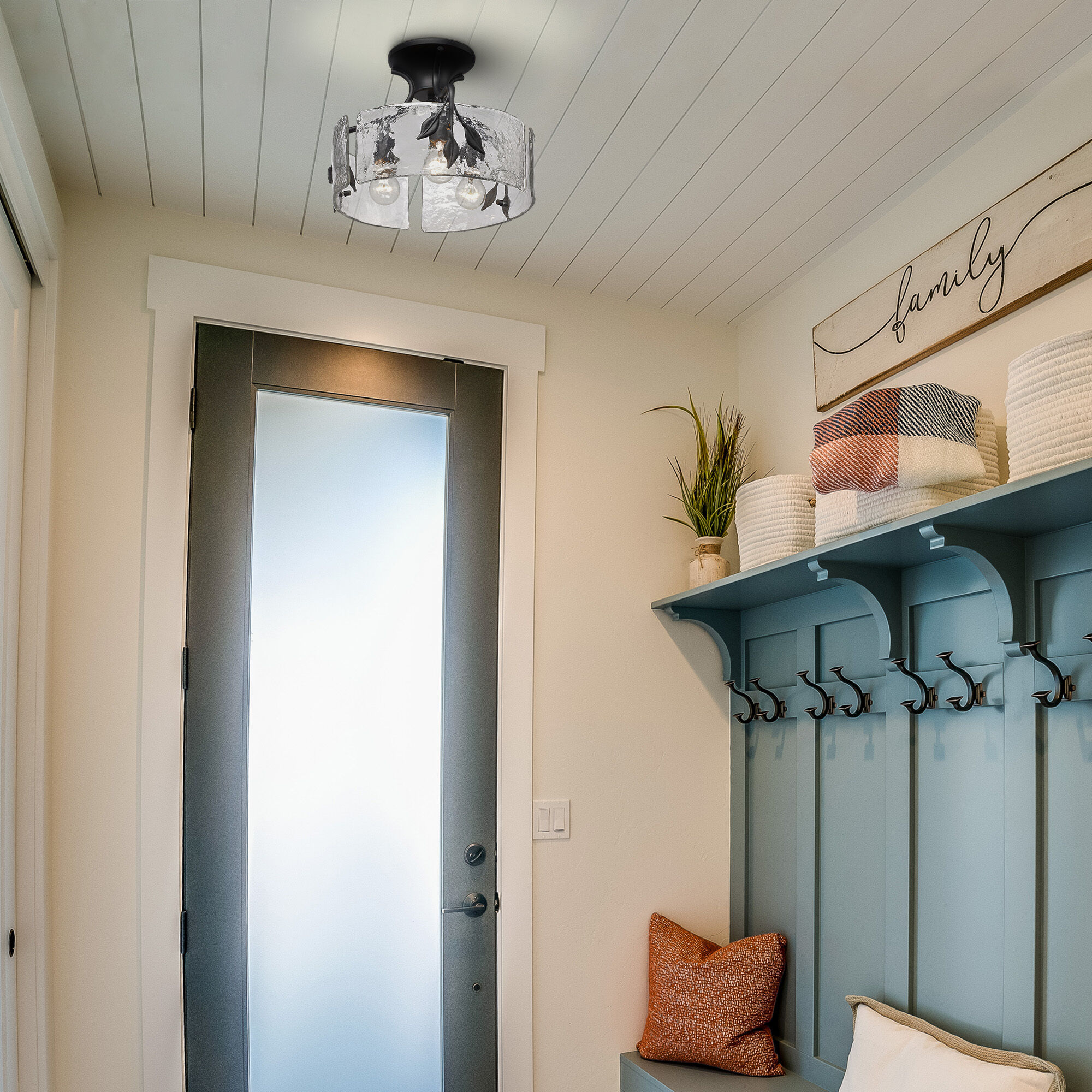 Golden Lighting 3160-SF NB-HWG Calla 3 Light 15.13 inch Natural Black ...