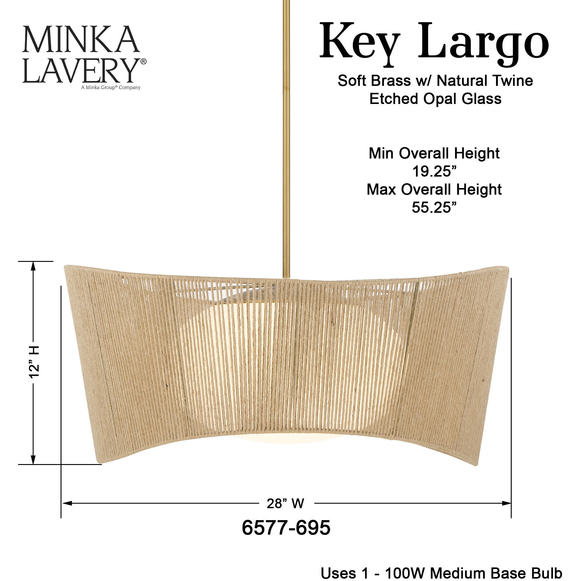 Key Largo 1 Light 28 inch Soft Brass Pendant Ceiling Light