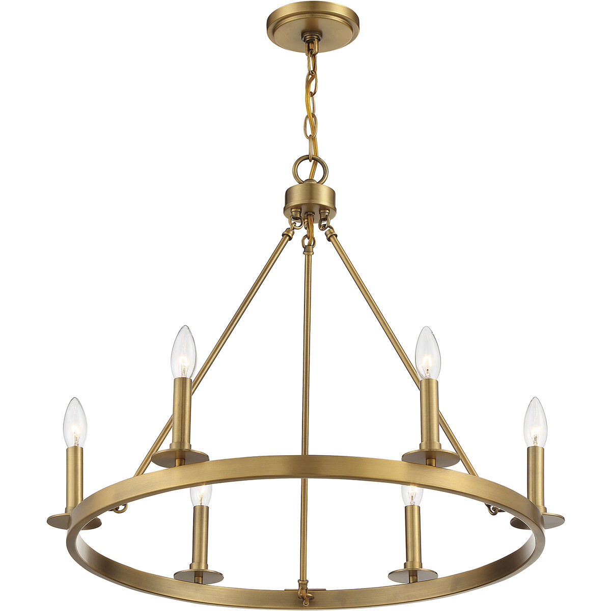 Meridian M10093NB Traditional 6 Light 26 inch Natural Brass Chandelier ...