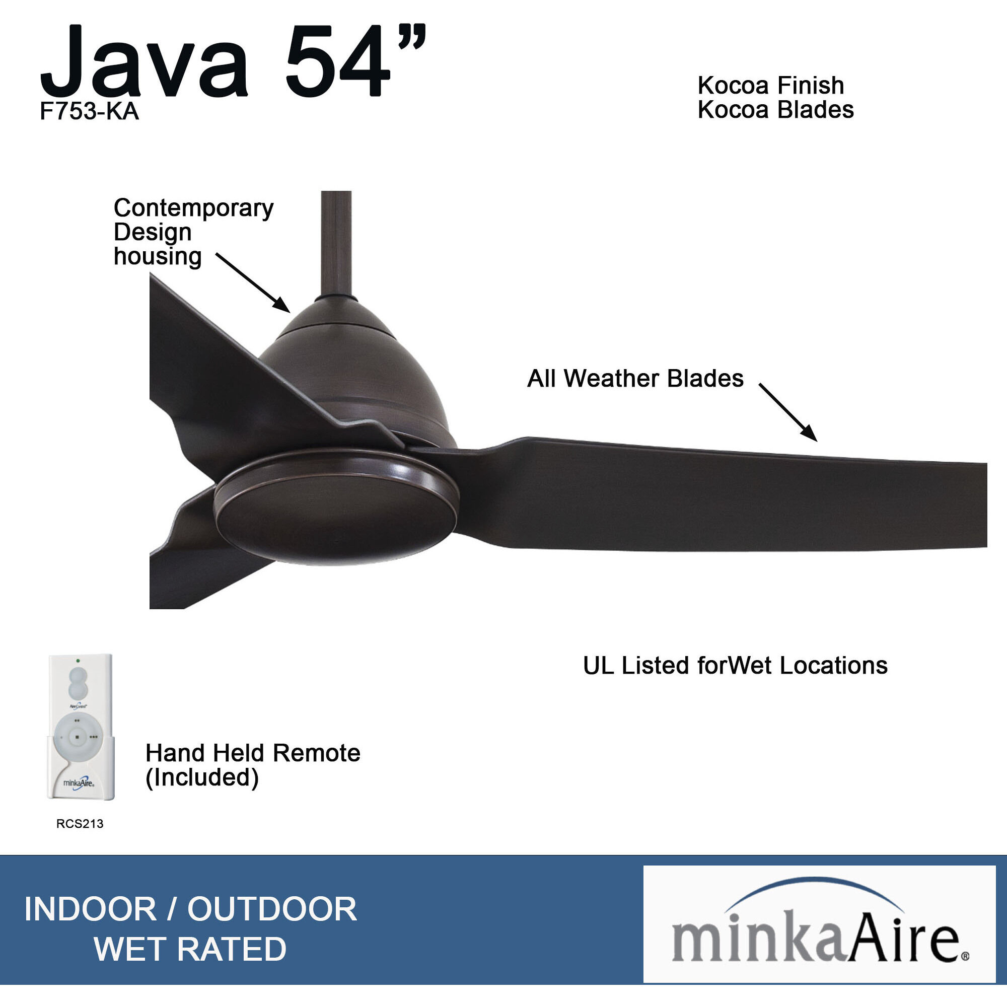 Minka-Aire F753-KA Java 54 inch Kocoa Outdoor Ceiling Fan