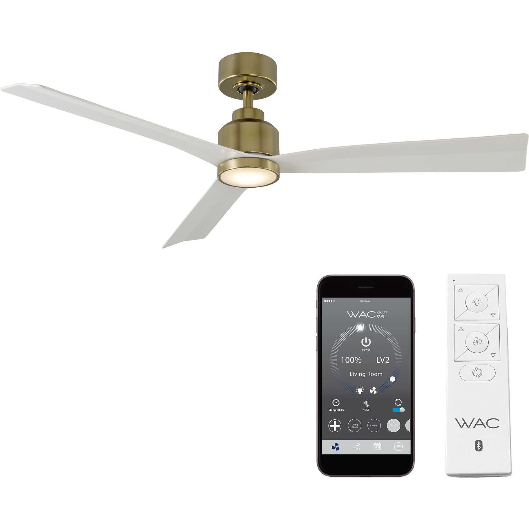 WAC Lighting F-003L-SB/MW Clean 52 inch Soft Brass Matte White with ...