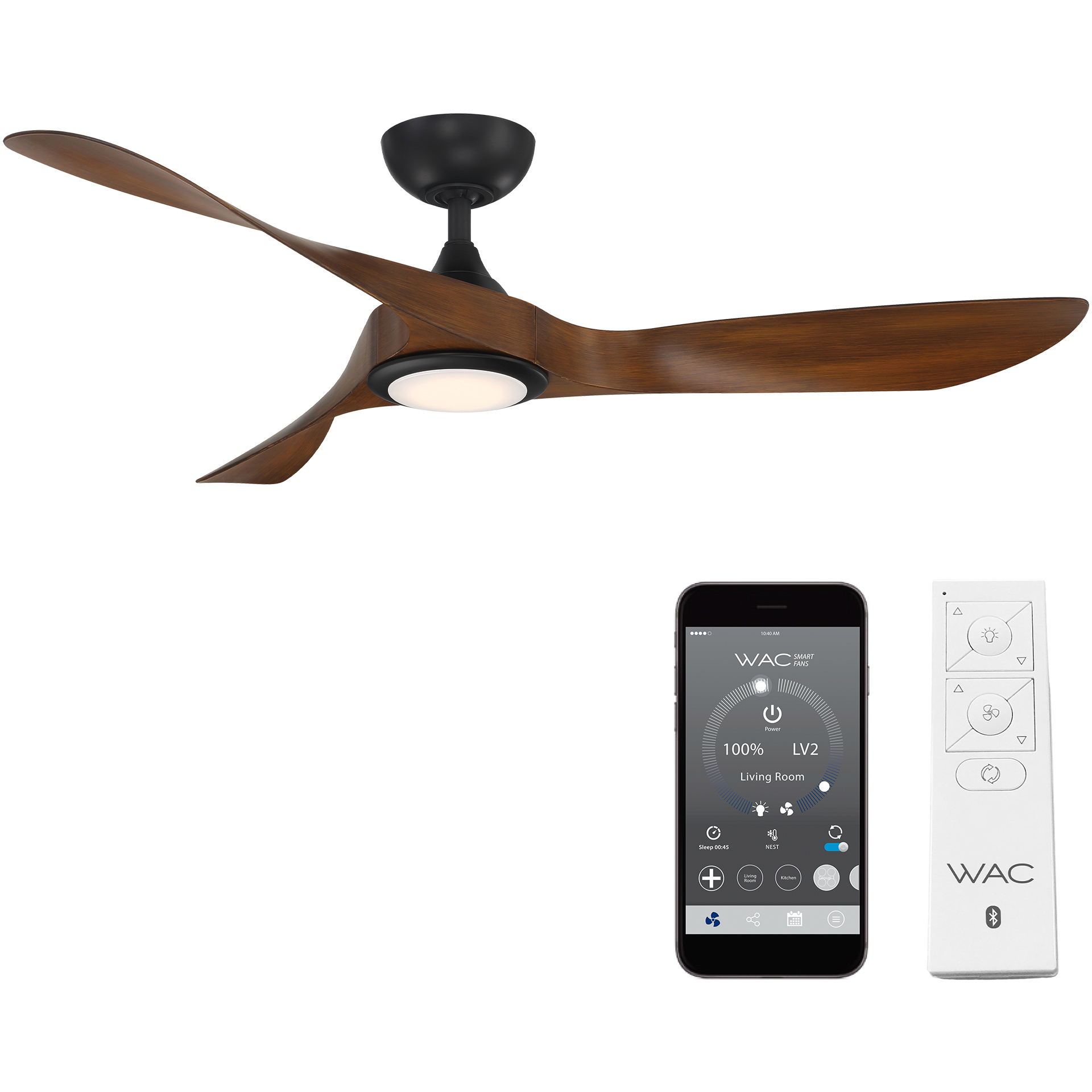 WAC Lighting F-074L-MB/DK Swirl 54 inch Matte Black Distressed Koa with ...