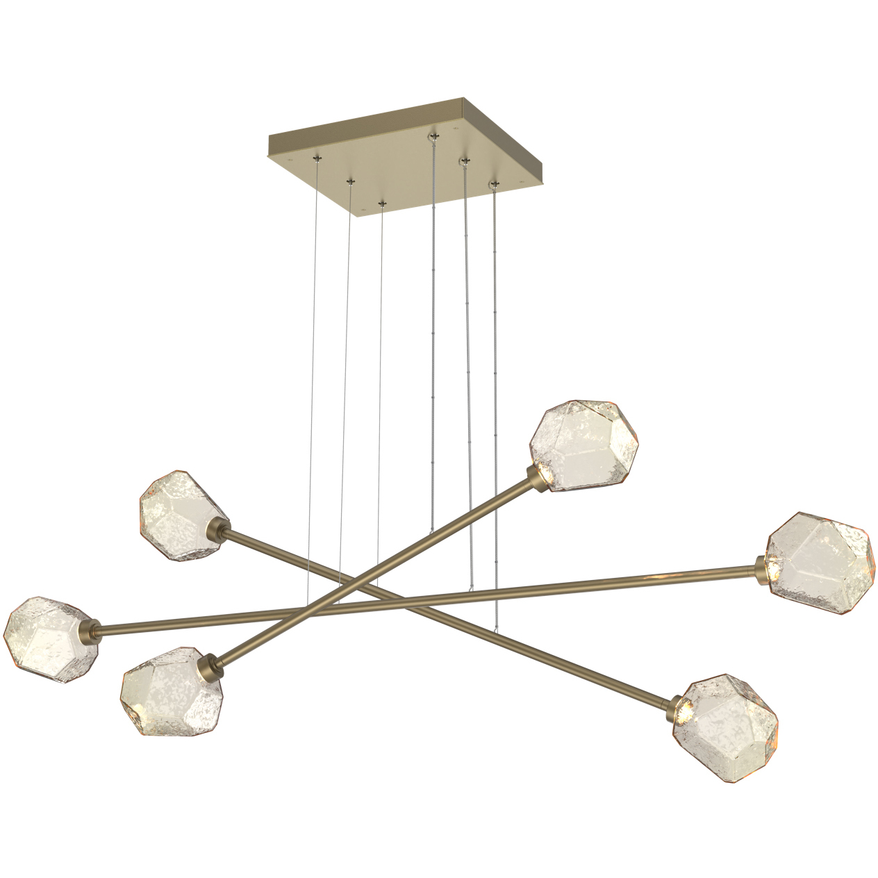 Gem LED Gilded Brass Linear Multi-Pendant Ceiling Light in Amber, 2700K ...