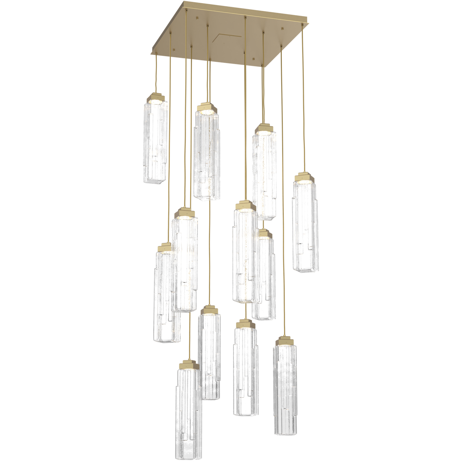 Ledgestone LED Gilded Brass Chandelier Ceiling Light, Square Multi-Port