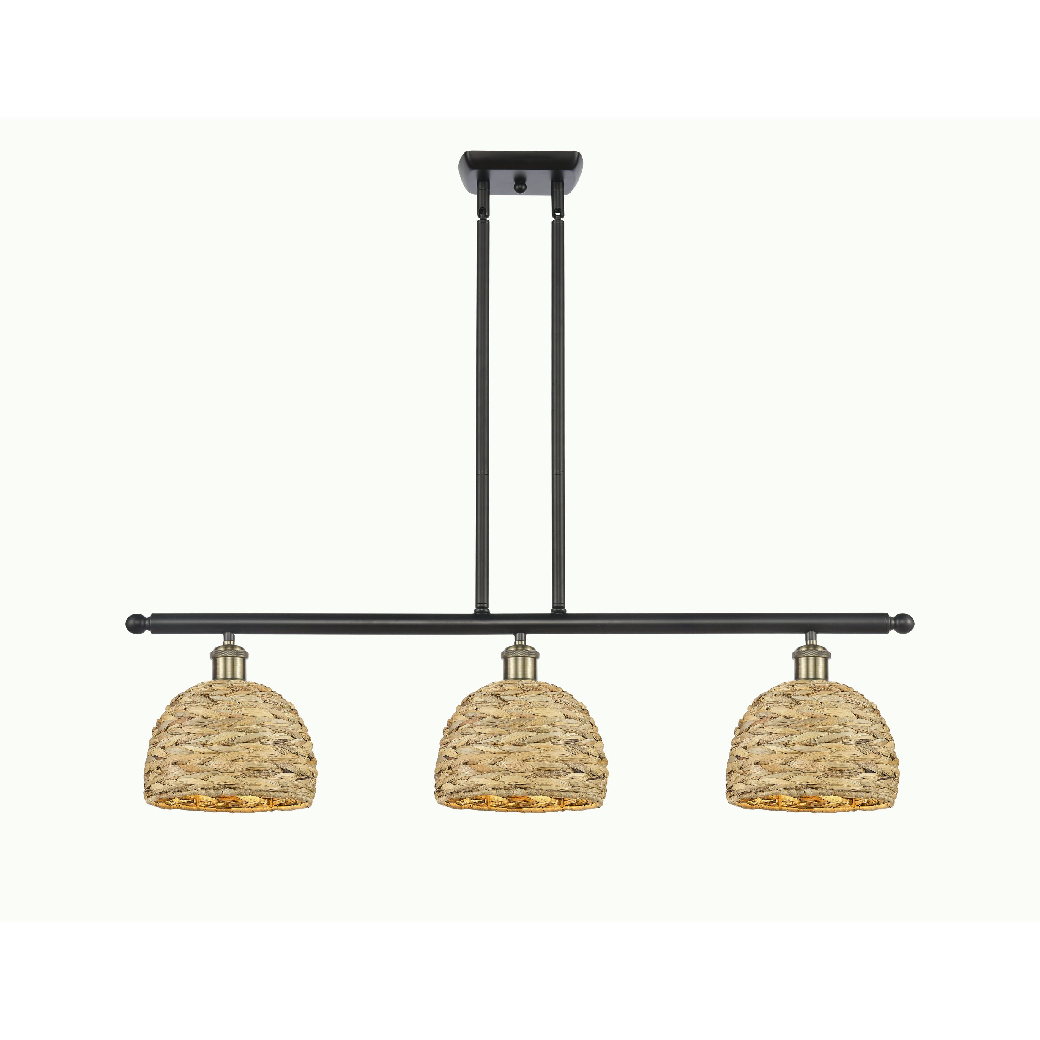 Woven Rattan Island Light Ceiling Light in Black Antique Brass
