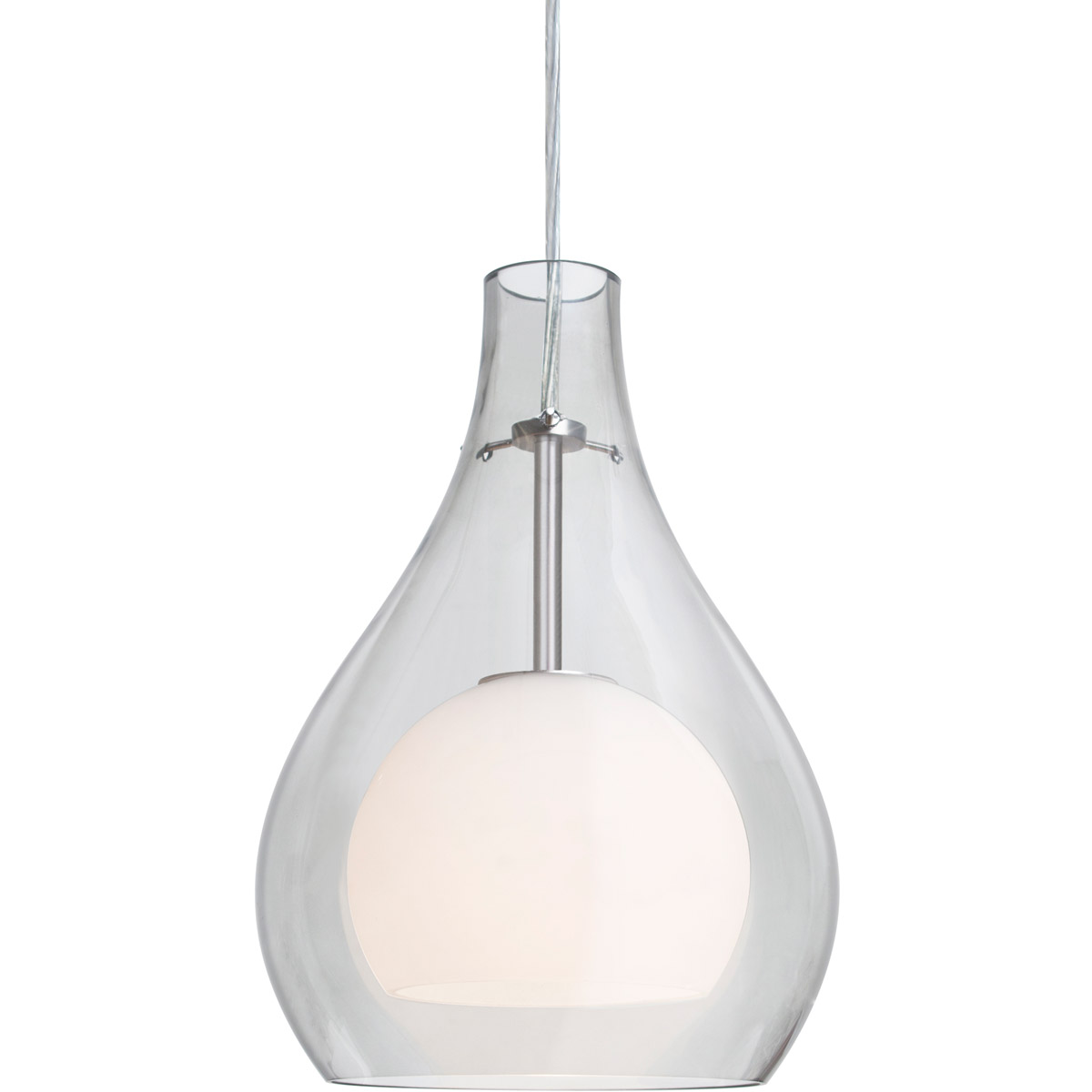 Elle 1 Light Satin Nickel Pendant Ceiling Light in Clear Glass