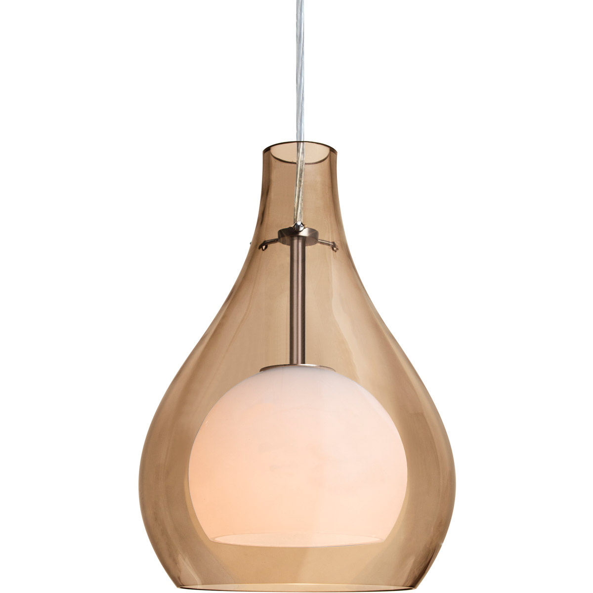 Elle 1 Light Satin Nickel Pendant Ceiling Light in Cognac Glass