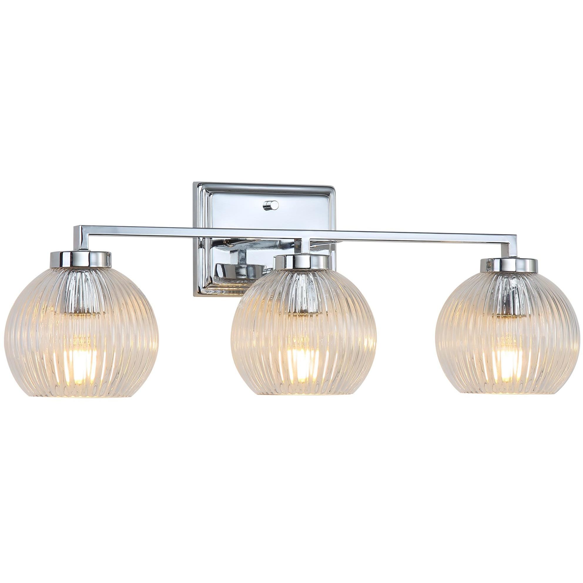 Elliott 3 Light 24.5 inch Chrome Vanity Light Wall Light in Ribbed Clear