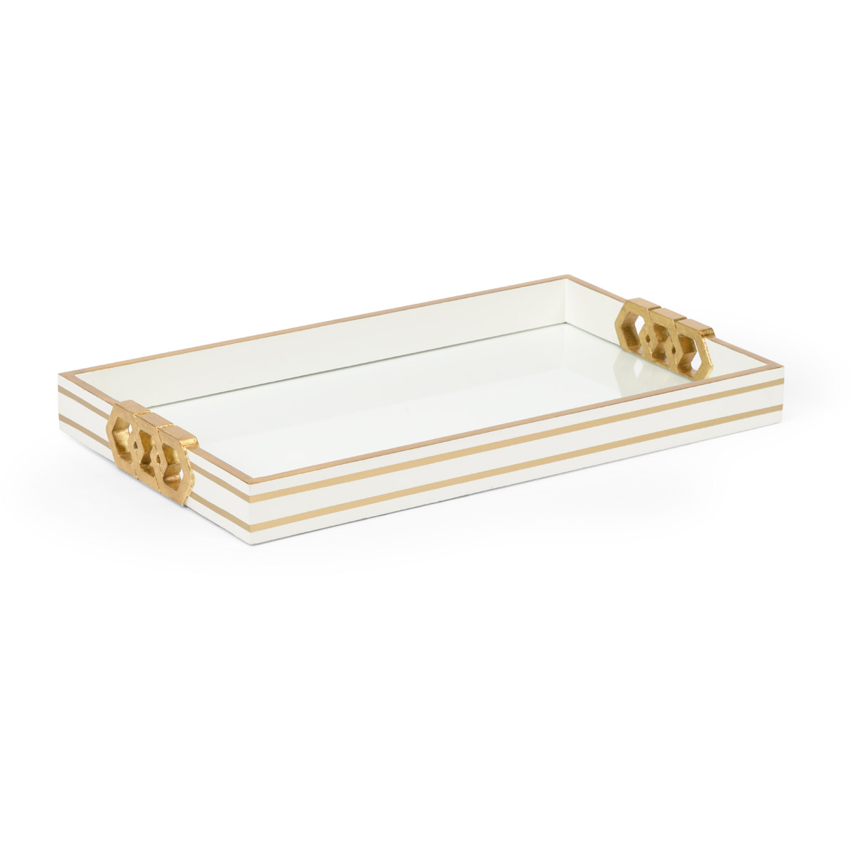 Chelsea House 384807 Shayla Copas White/Gold Leaf/Clear Tray