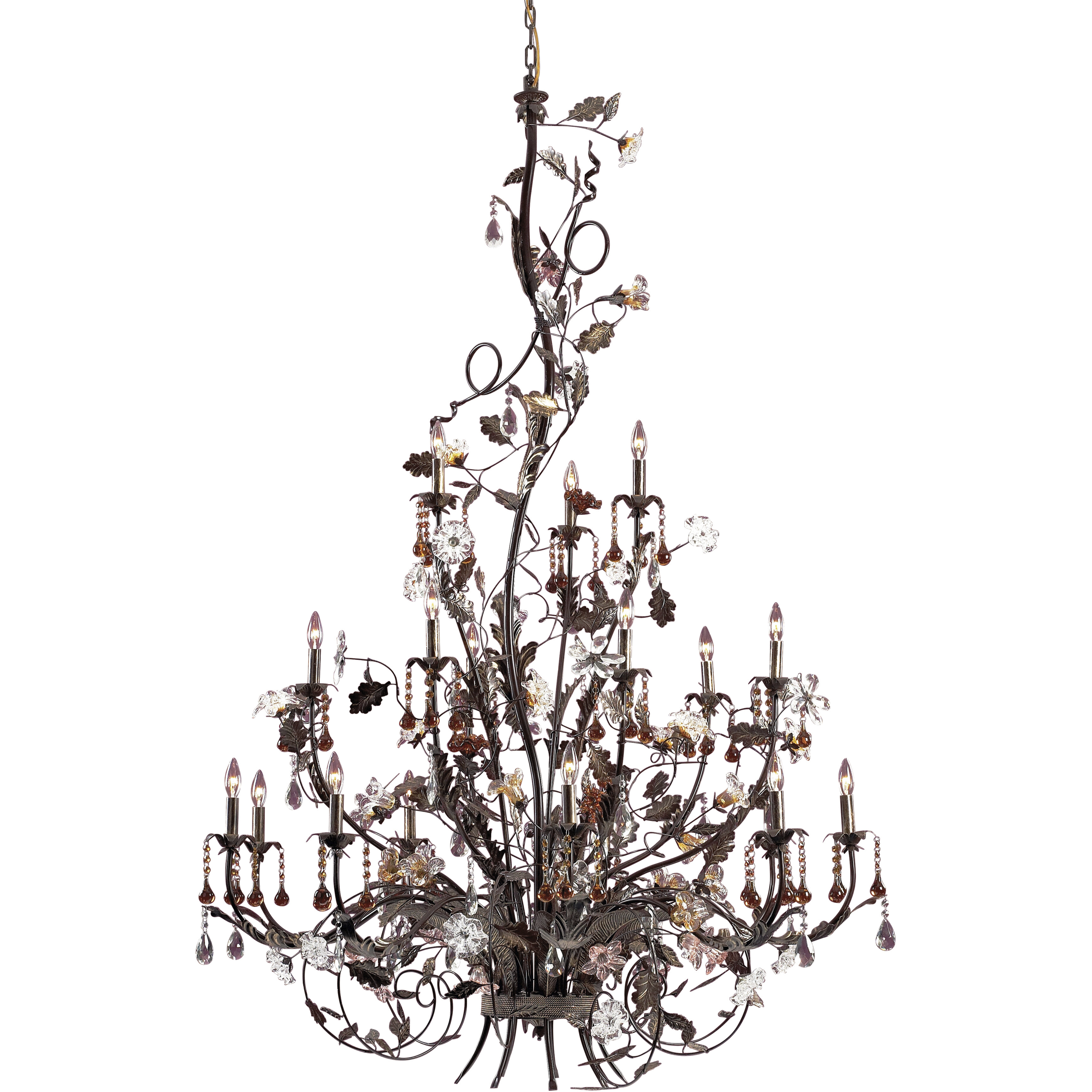 Cristallo Fiore 18 Light 56 inch Bronze Chandelier Ceiling Light