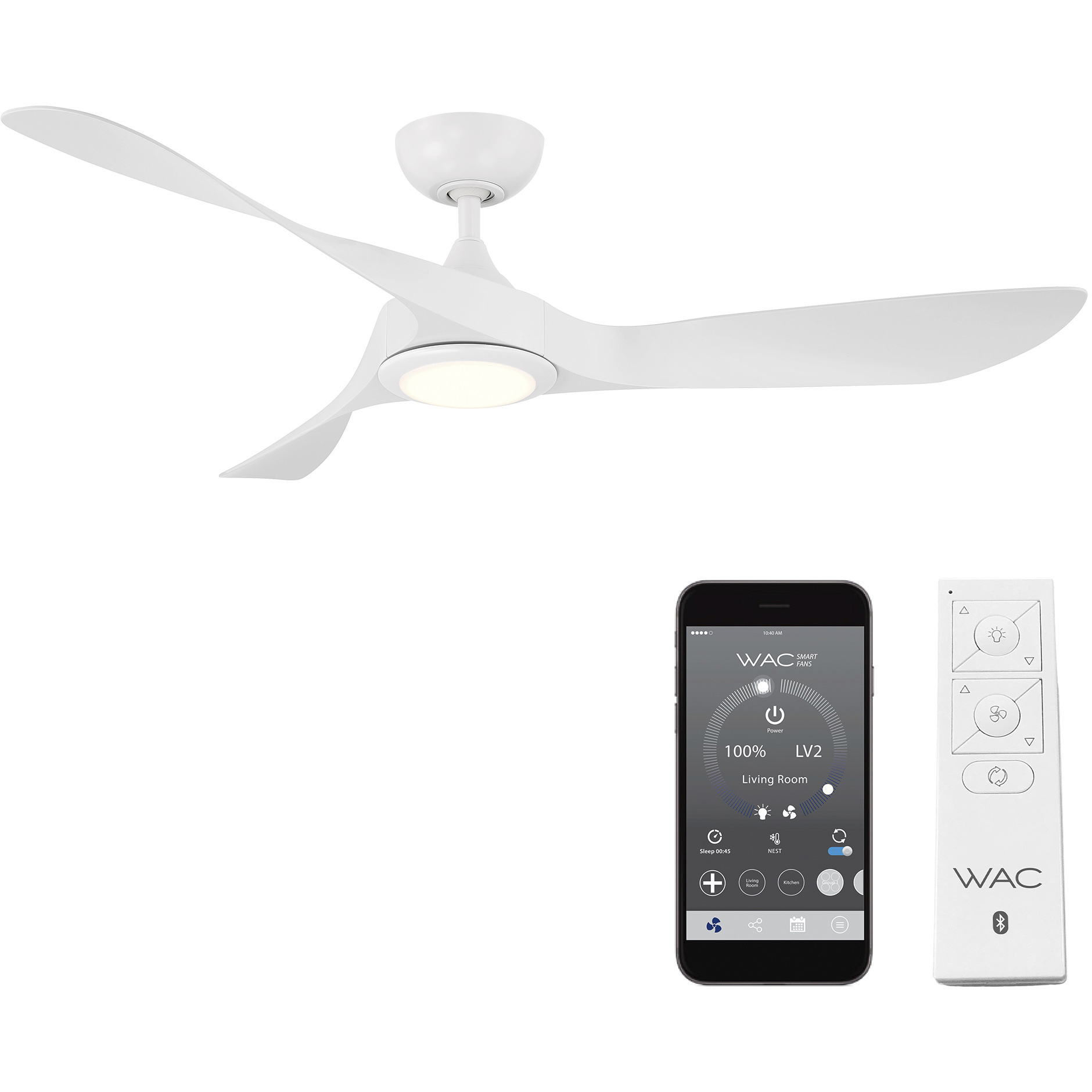 WAC Lighting F-074L-MW Swirl 54 inch Matte White Downrod Ceiling Fan